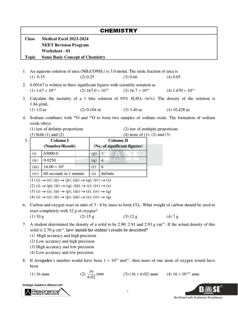 Some Basic Concepts Of Chemistry Pdf Mole Unit Atoms