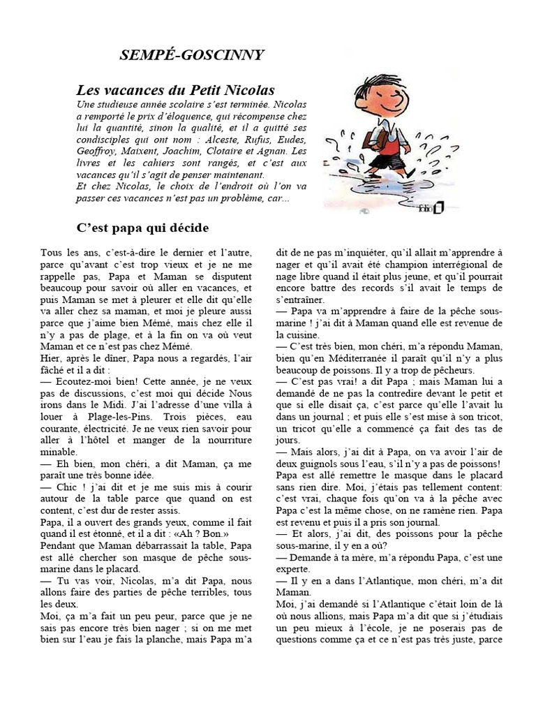 Vacances du Petit Nicolas : Décisions de Papa | PDF