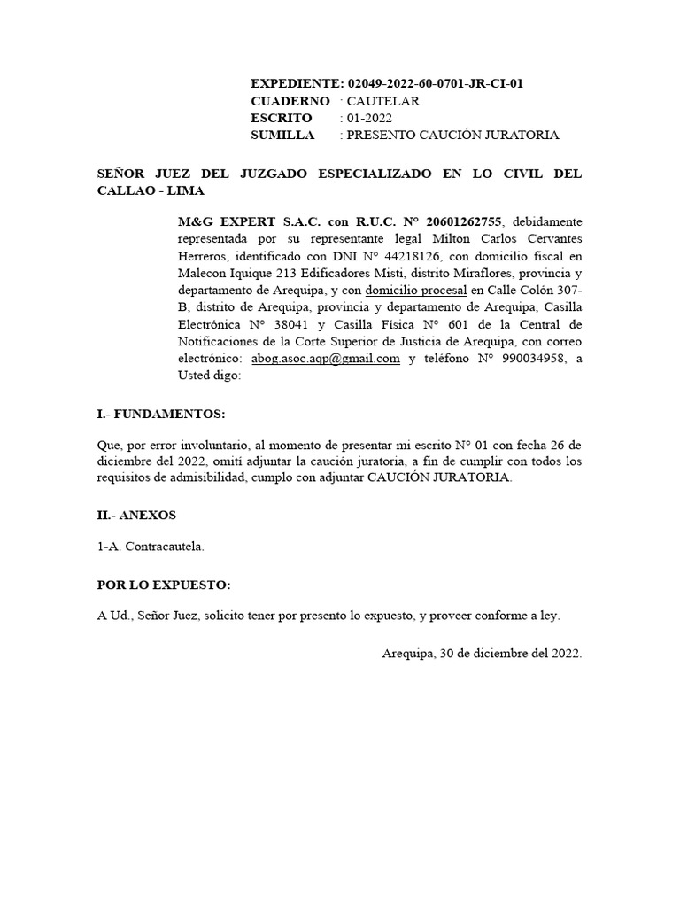 Caución Juratoria | PDF