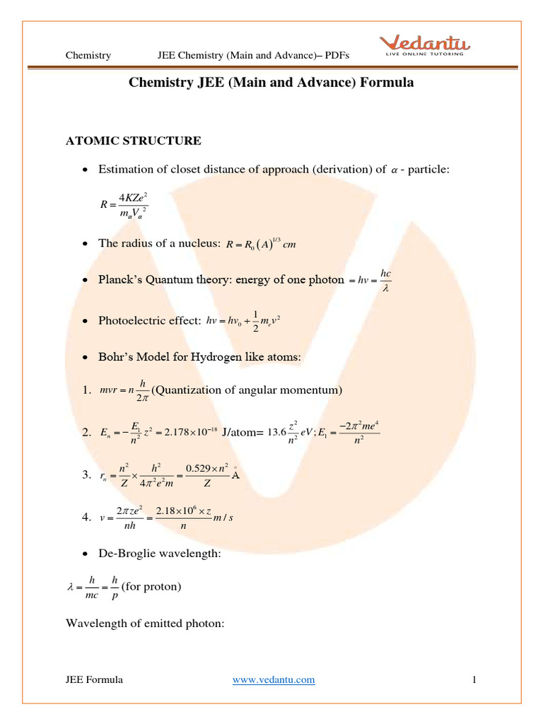 Important Formulas For JEE (Main and Advanced) - Download The PDF | PDF