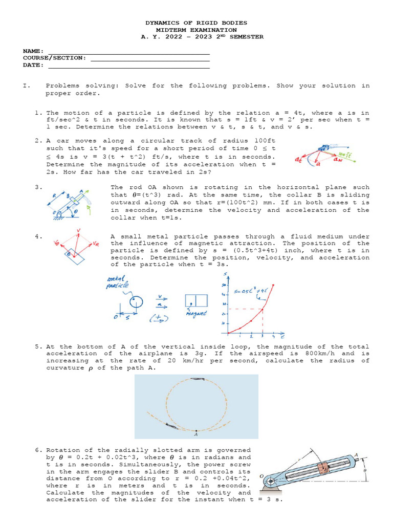 Midterm Examination Dynamics of Rigid Bodies Retake | PDF
