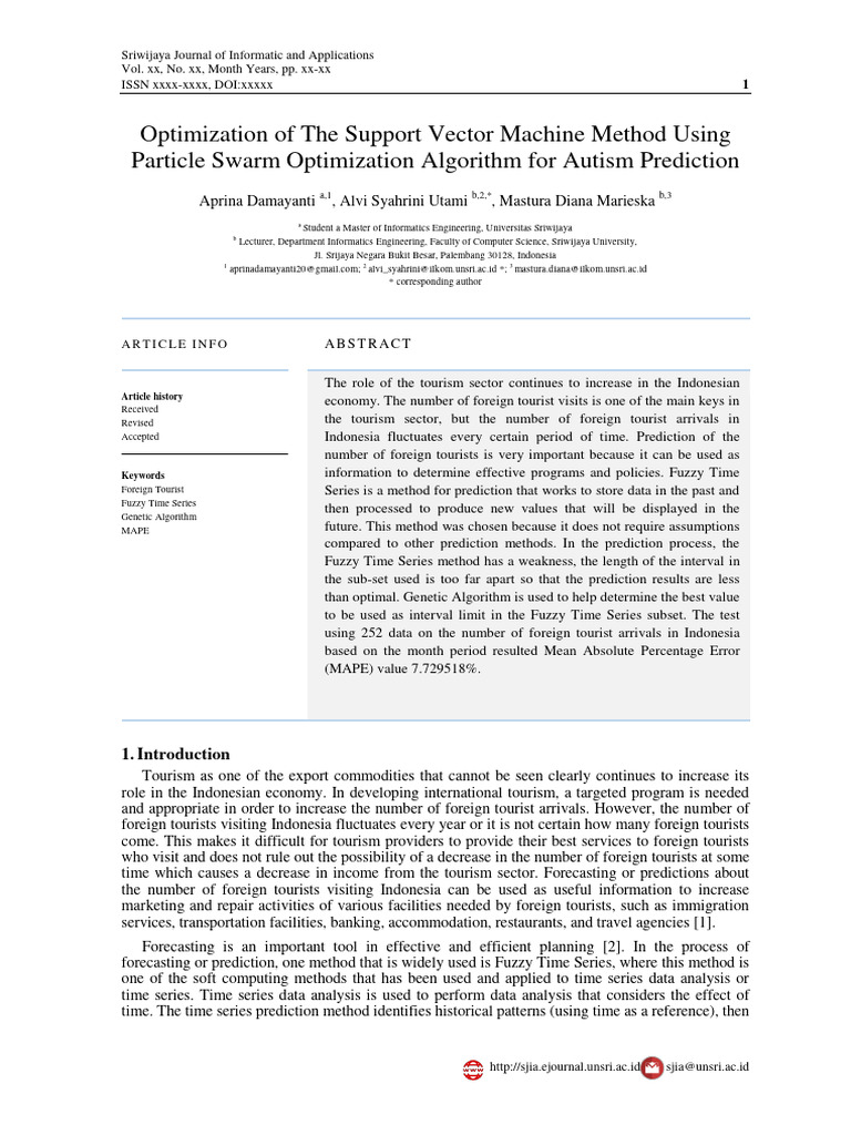 Optimization of The Support Vector Machine Method Using Particle Swarm Optimizat | PDF