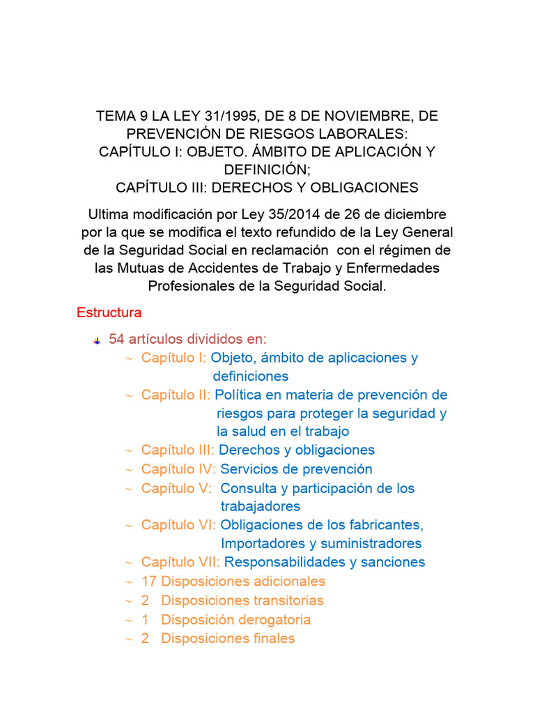 Tema 9 La Ley 31 | PDF