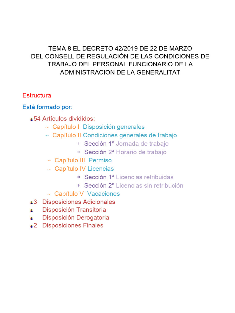 Tema 8 El Decreto 42 | PDF | Adopción | Tiempo de trabajo