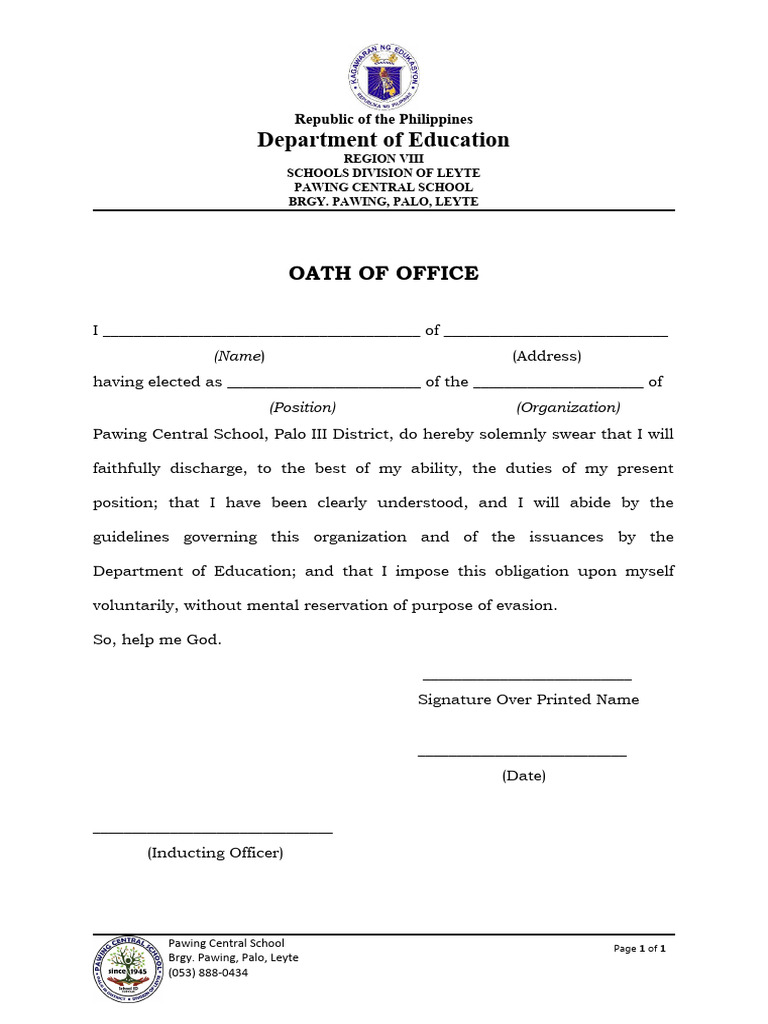 Oath of Office Induction | PDF