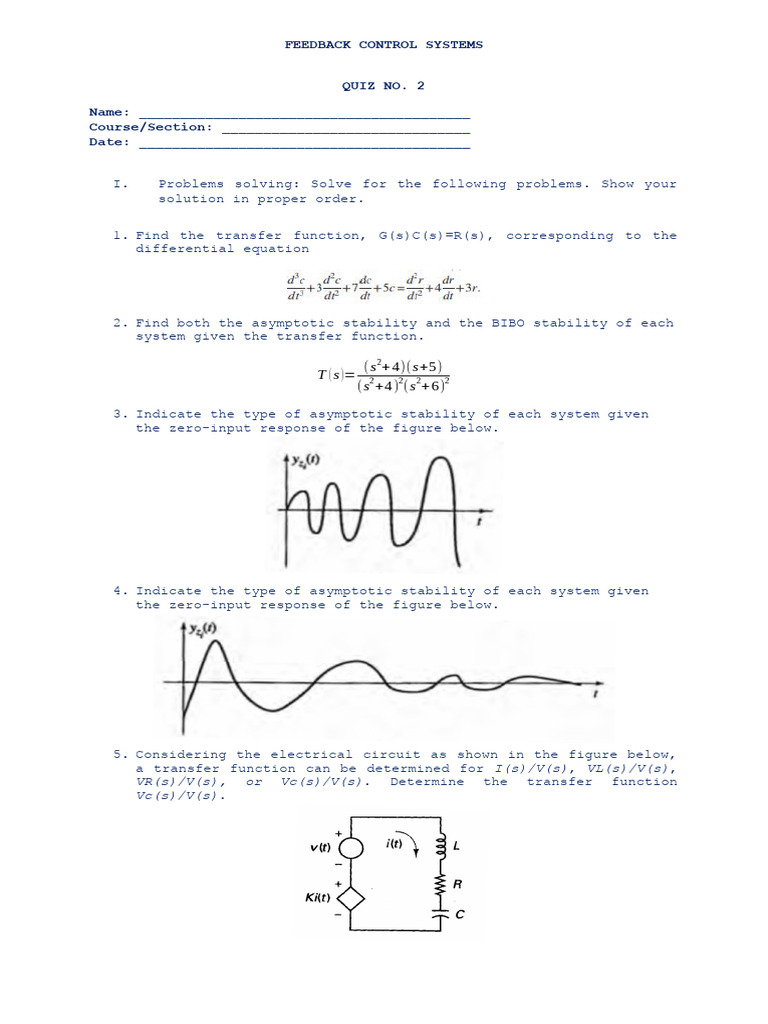 Quiz No. 2 Control Systems | PDF
