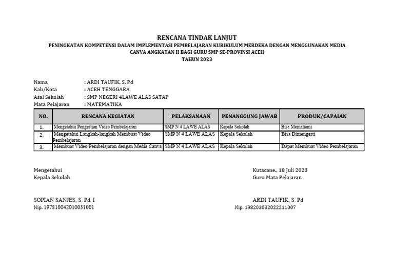 Template RTL Kegiatan Canva Dengan BGP | PDF