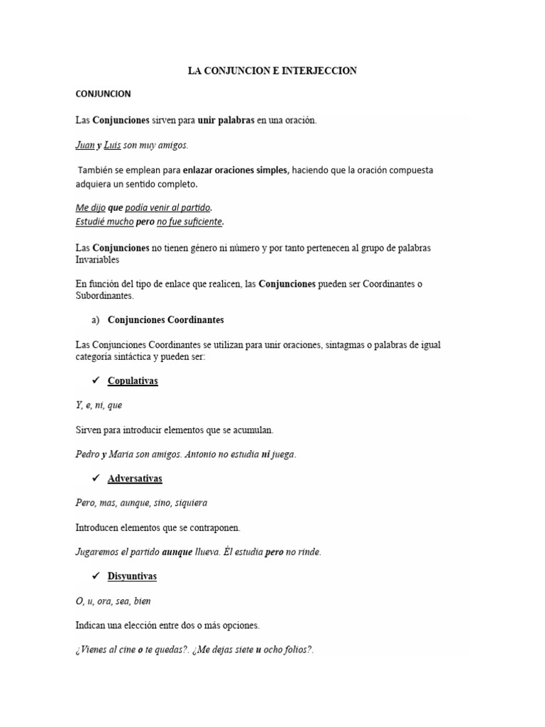 La Conjuncion e Interjeccion | PDF | Tipología Lingüística | Morfología ...