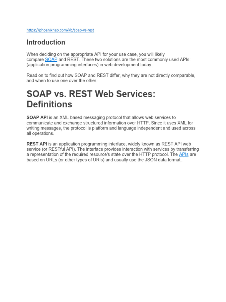 SOAP Vs REST Headtohead Comparison | PDF | Representational State ...