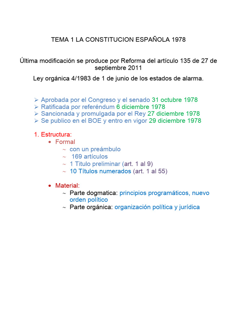 TEMA 1 LA CONSTITUCION ESPAÑOLA 1978 | PDF | Constitución | Principios éticos