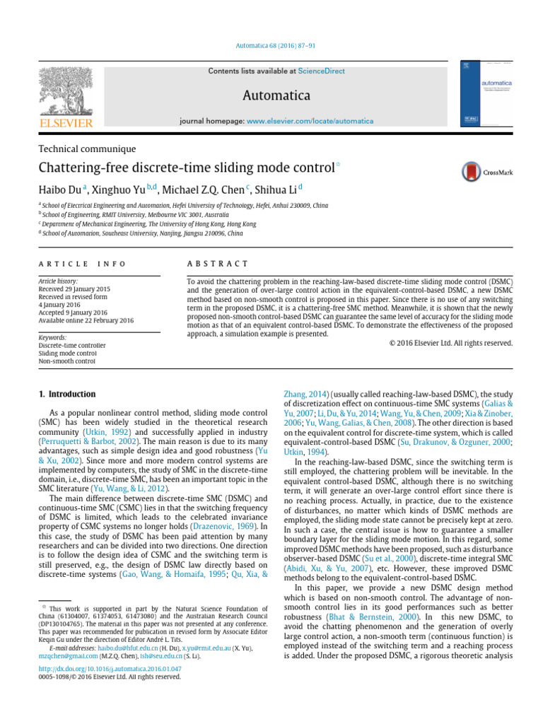 Chattering-Free Discrete-Time Sliding Mode Control | PDF