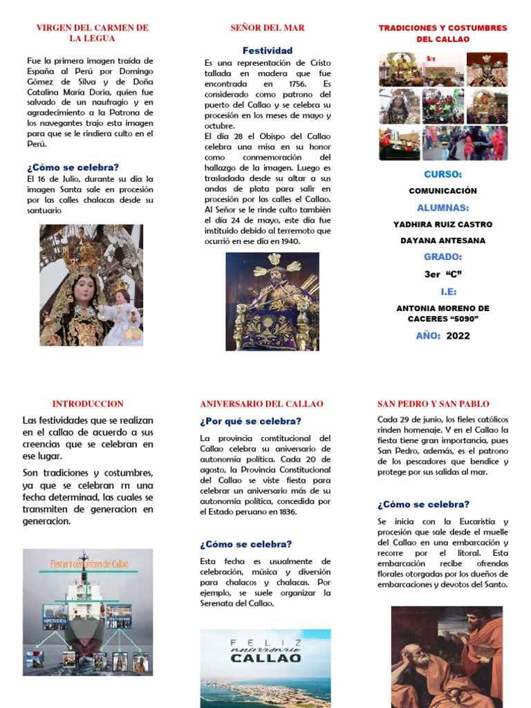 Triptico Tradiciones y Costumbres Del Callao | PDF