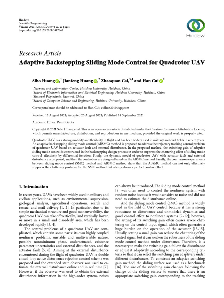 Adaptive Backstepping Sliding Mode Control For Quadrotor UAV | PDF | Control Theory | Mathematics
