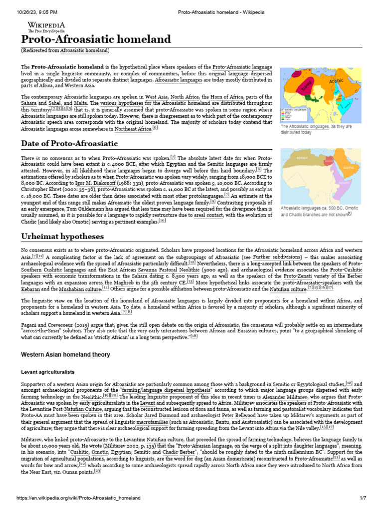 Proto-Afroasiatic Homeland | PDF | Language Families | Linguistics