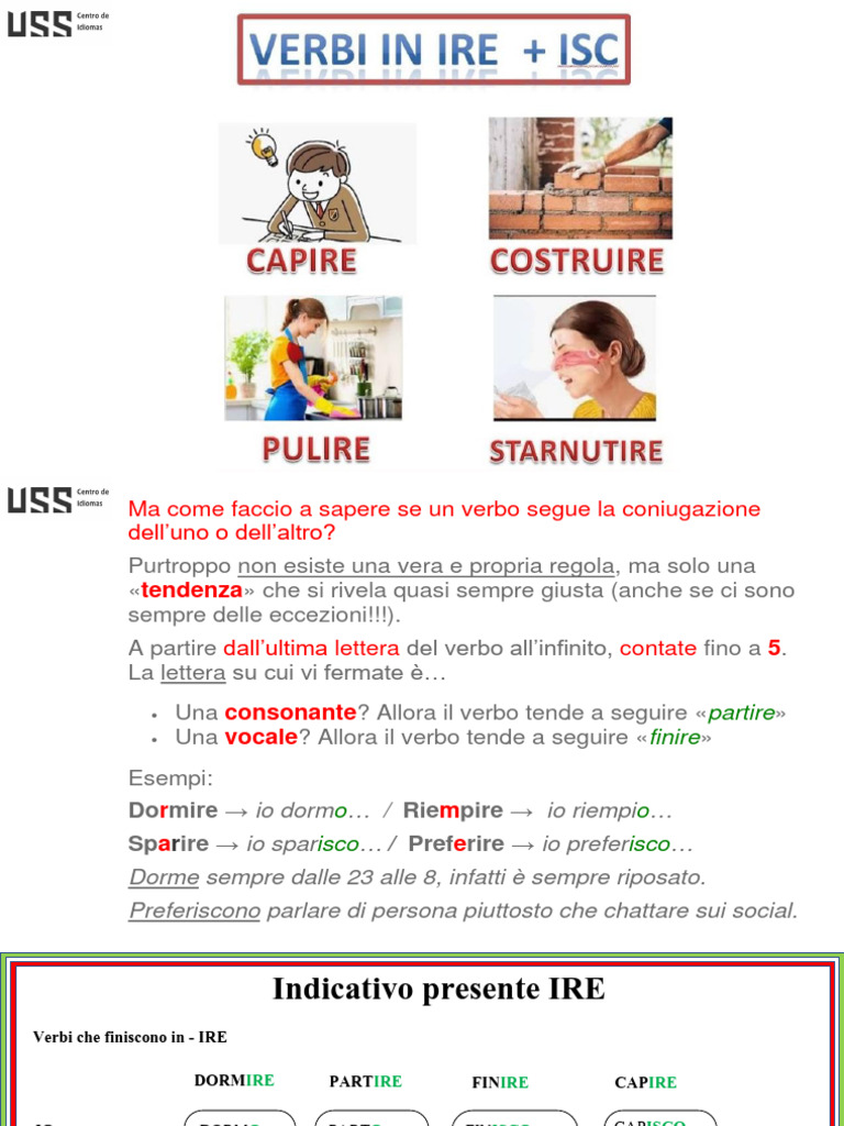 I Verbi in - Ire, I Verbi Irregolari (Coniugazioni) | PDF