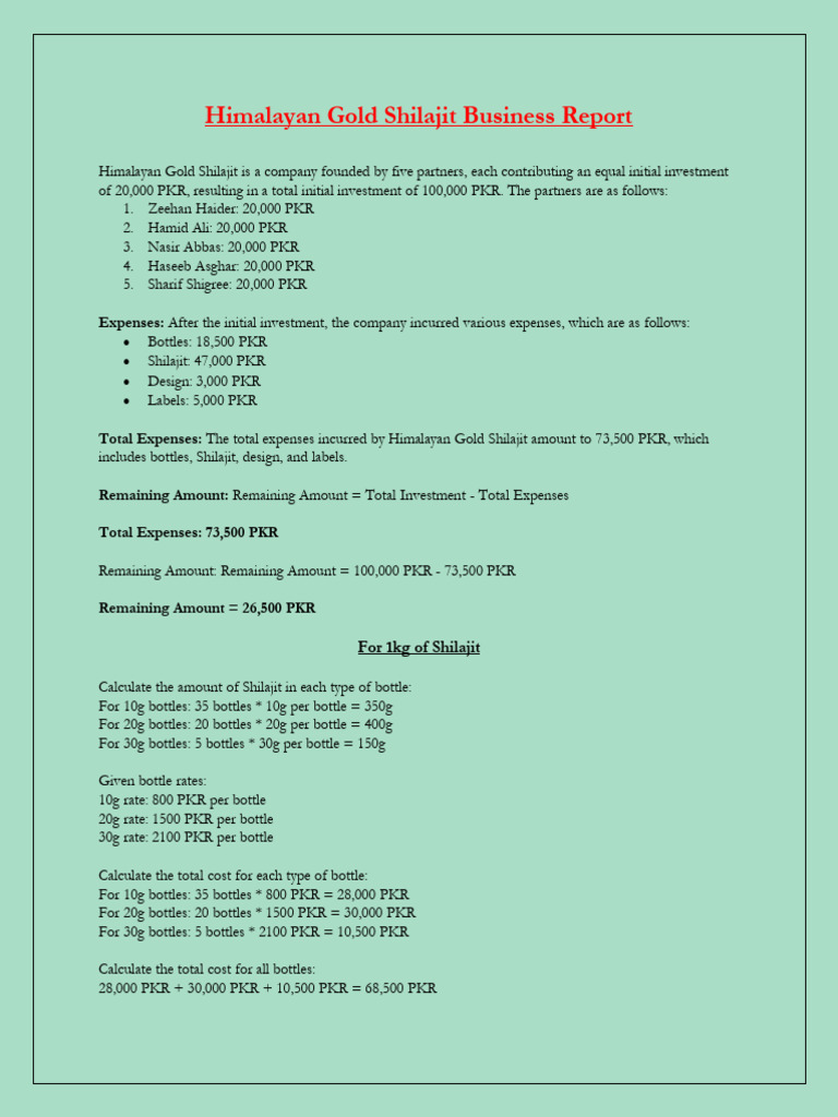 Haseeb Asghar's Shilajit Business Overview | PDF | Business | Financial ...