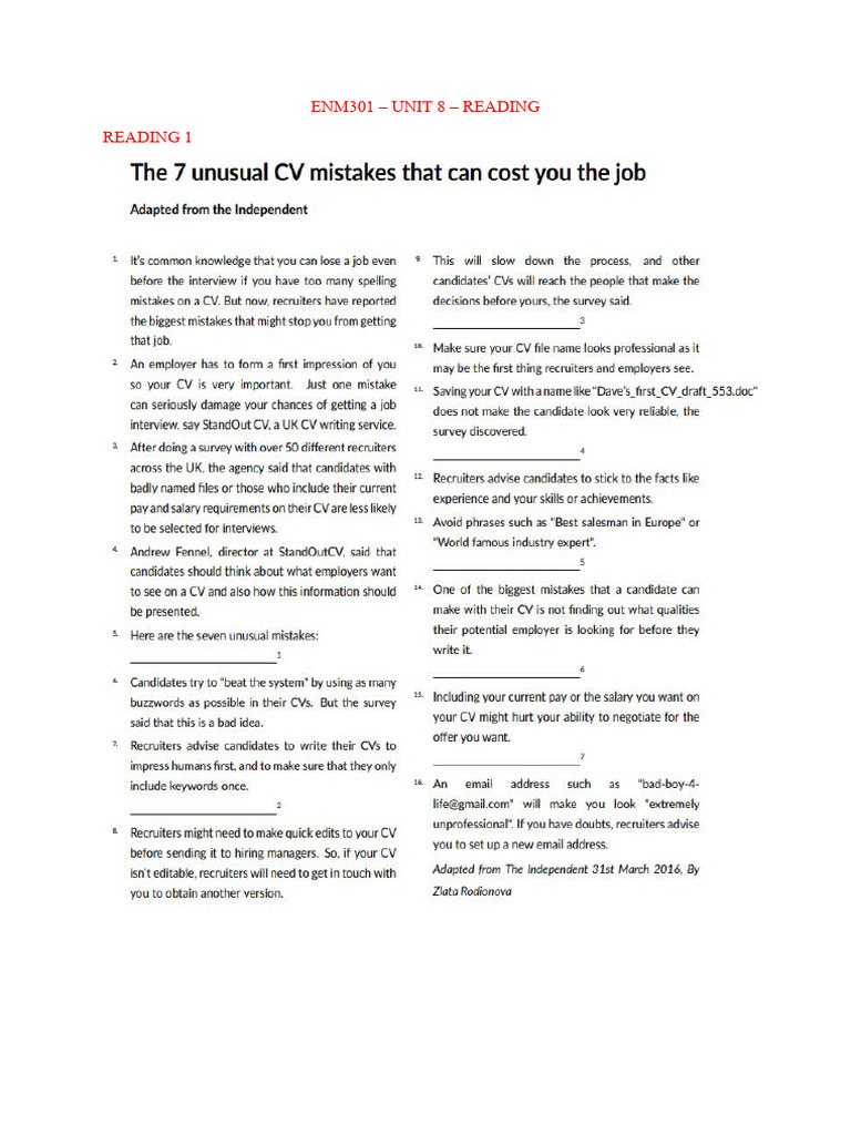 Unit 8 - READING & LISTENING | PDF