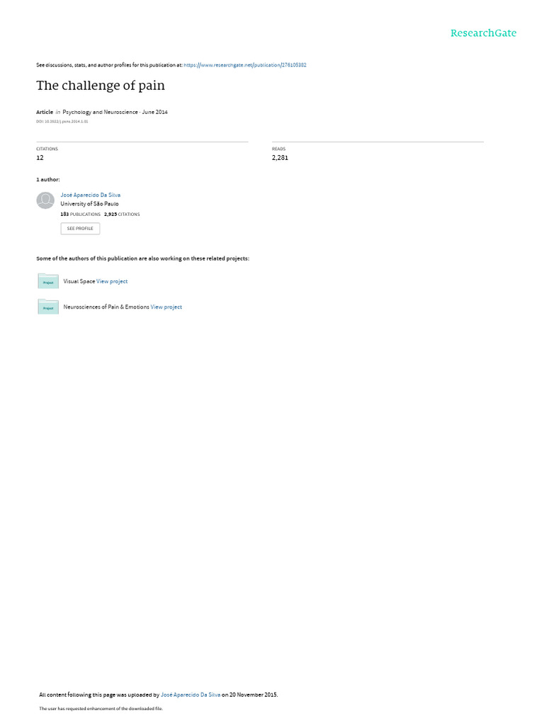 The Challenge Of Pain Pdf Pain Psychology