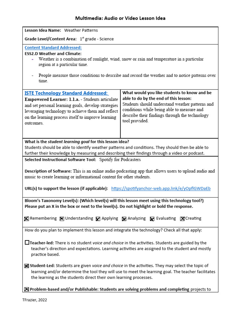 Multimedia Audio or Video Lesson Idea Template2022 | PDF | Learning ...