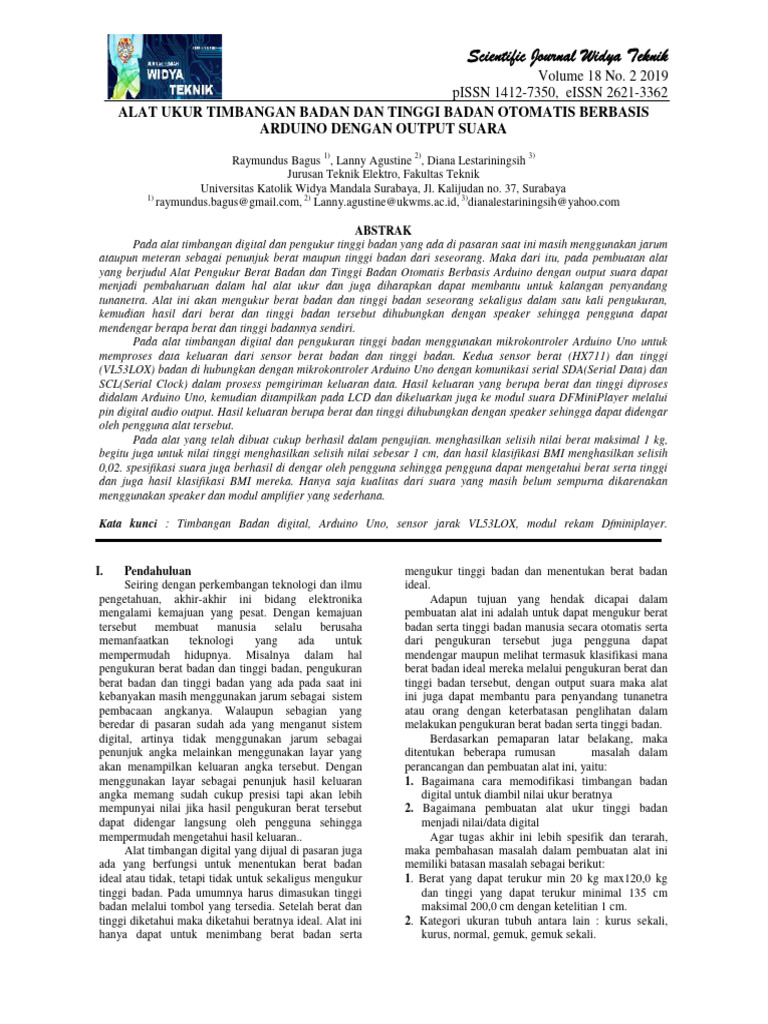 Scientific Journal Widya Teknik: Alat Ukur Timbangan Badan Dan Tinggi ...