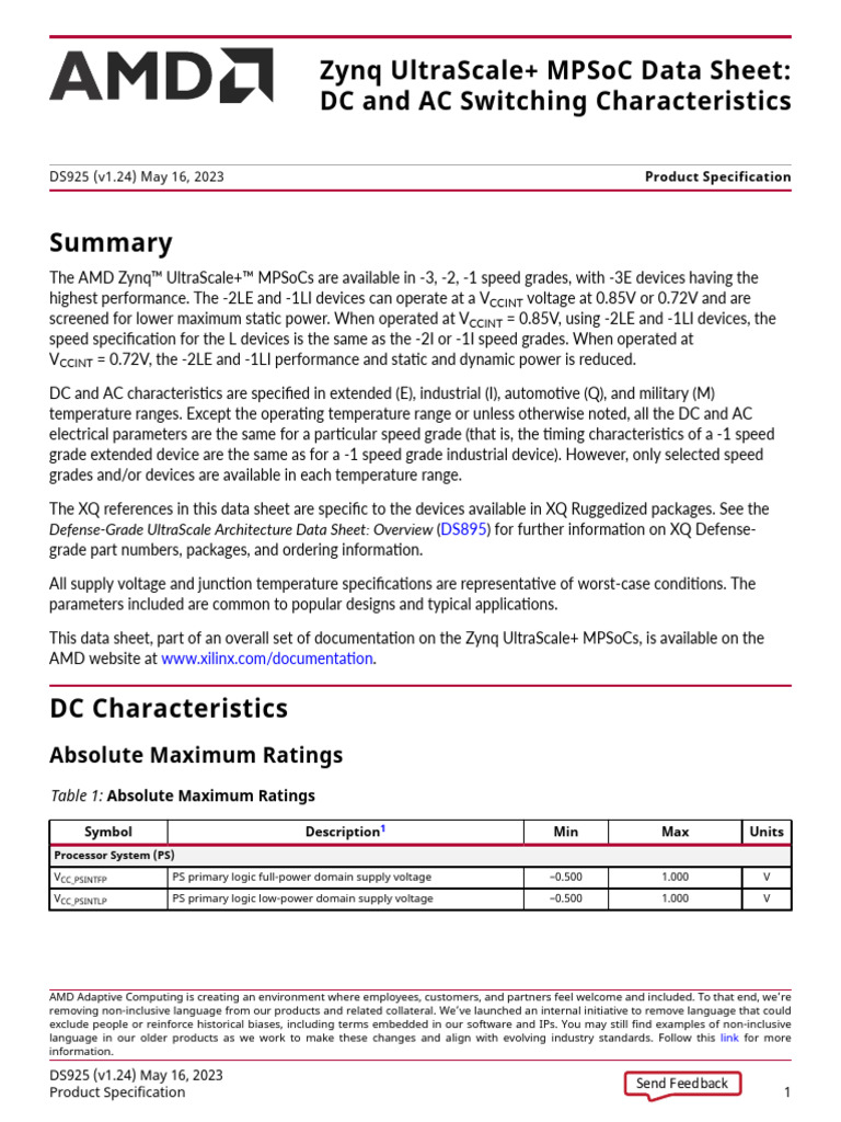 Ds925 Zynq Ultrascale Plus Pdf Electrical Engineering Electricity