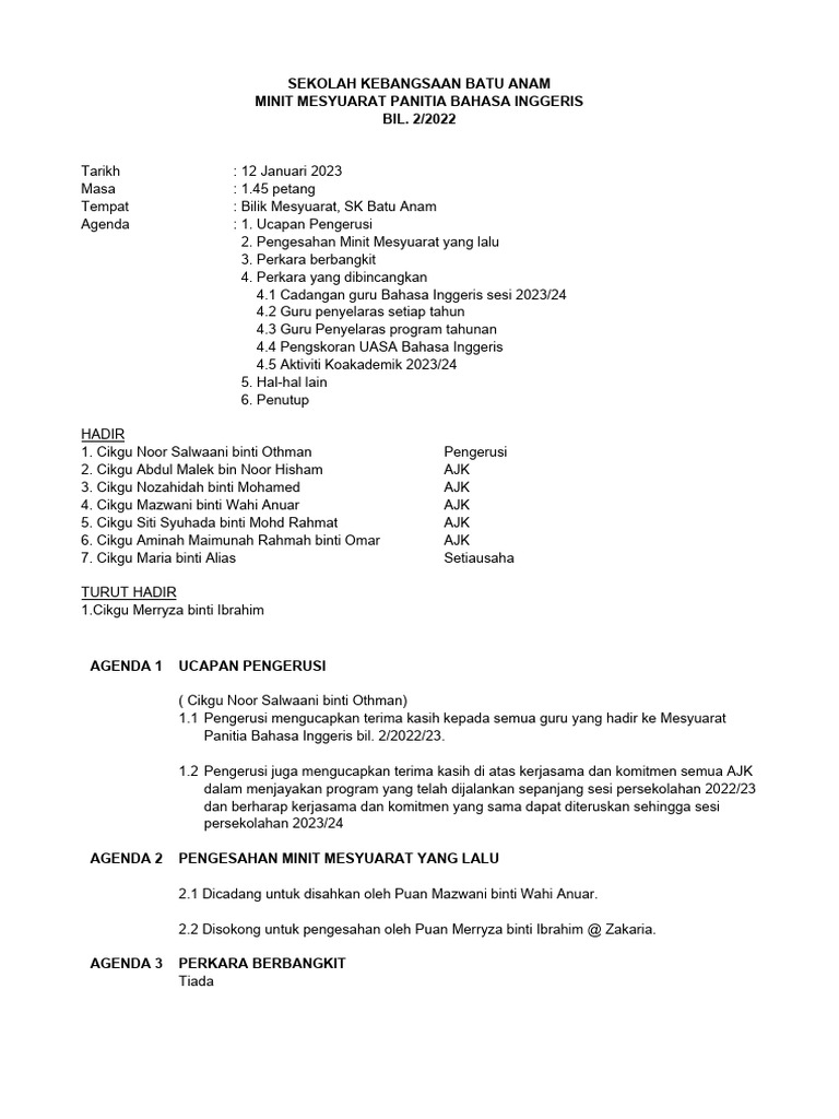 Minit Mesyuarat Bil 2-2022 | PDF