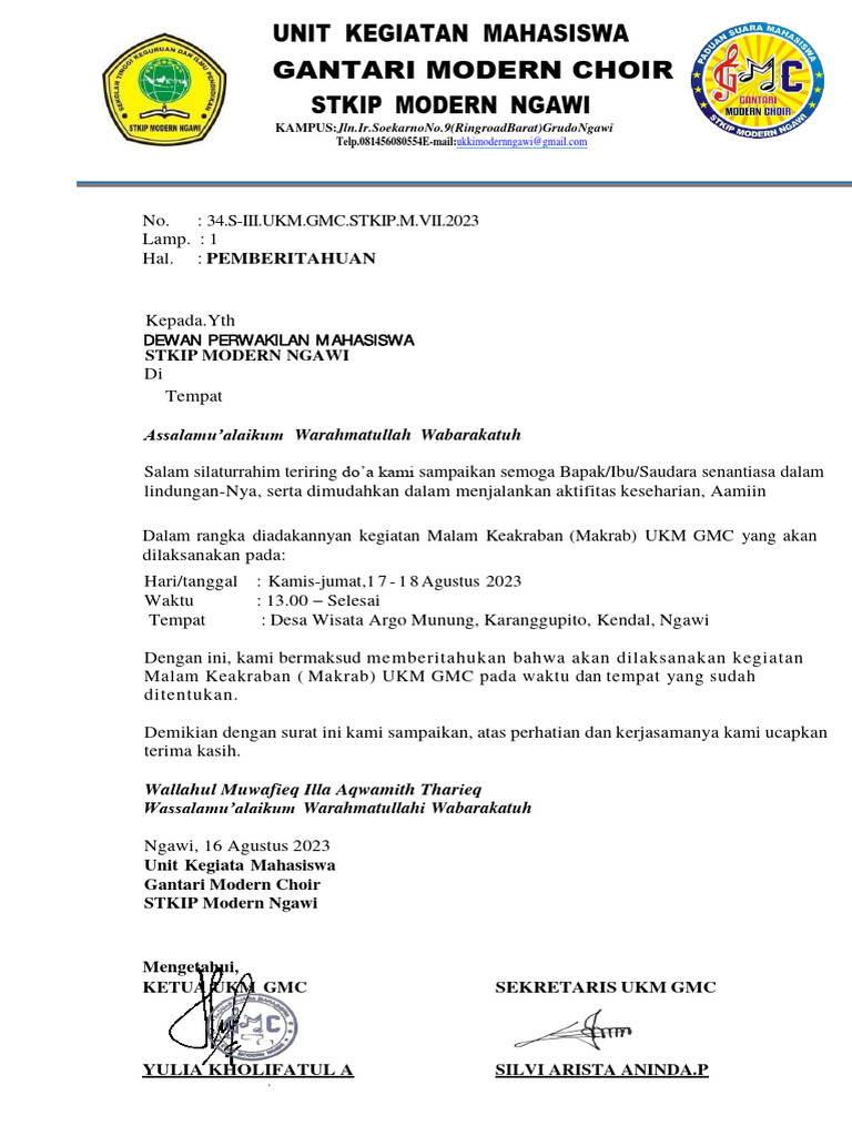 Surat Pemberitahuan DPM | PDF