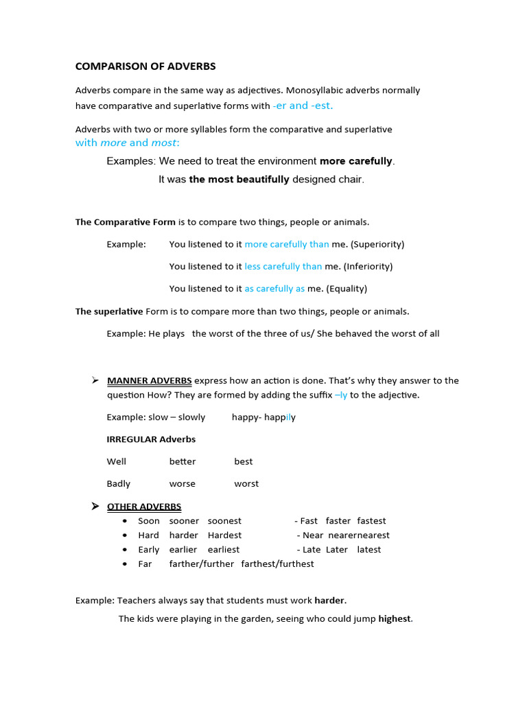 Comparison of Adverbs | PDF