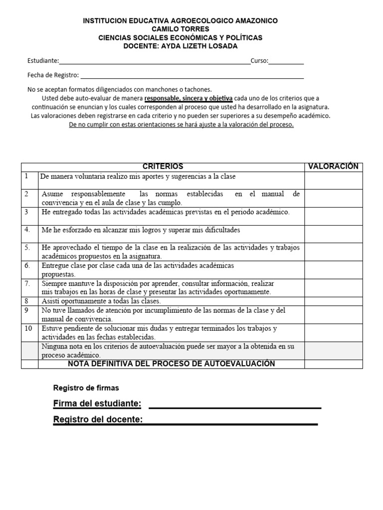 FORMATOS DE AUTO Y COEVALUACIÓN | PDF | Maestros | Aprendizaje