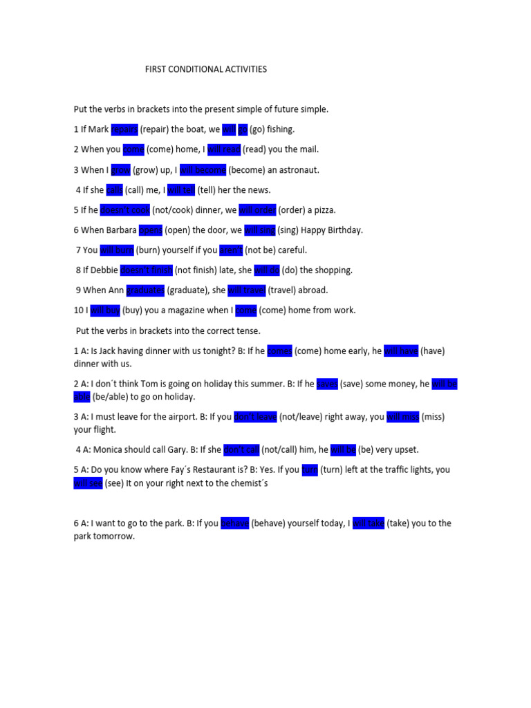 First Conditional Practice Worksheet | PDF