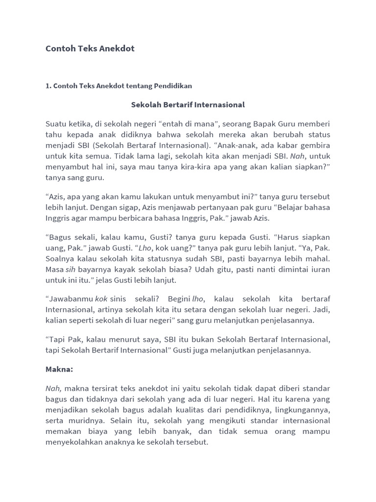 Contoh Teks Anekdot Pendidikan | PDF | Perjalanan
