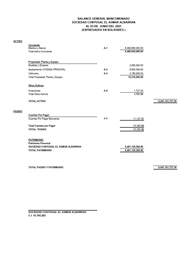 Balance Mancomunado El Asmar Albarran | PDF | Business | Servicios ...