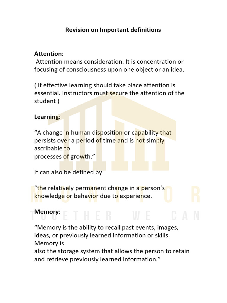 IMPORTANT Définitions | PDF | Perception | Experience