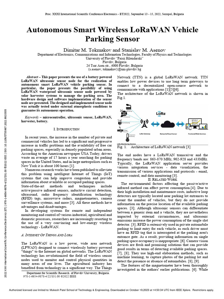 Autonomous Smart Wireless LoRaWAN Vehicle Parking Sensor | PDF ...