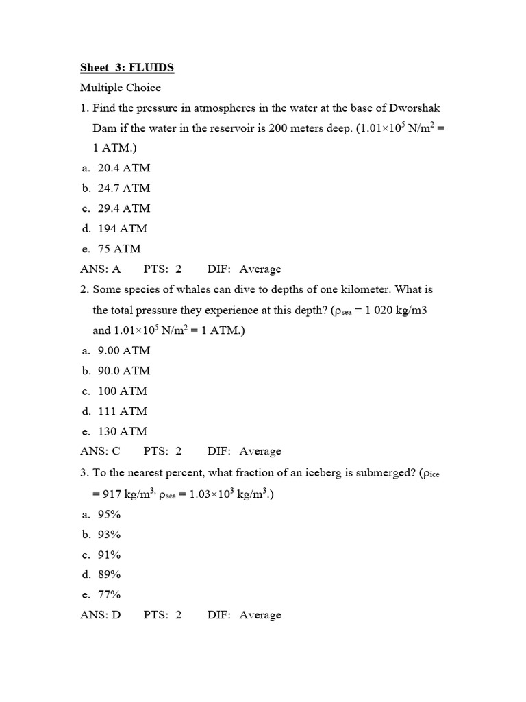Sheet 3 Fluid | PDF | Buoyancy | Density