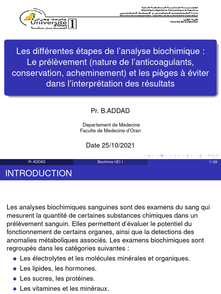 Les Différentes Étapes de L'analyse Biochimique | PDF