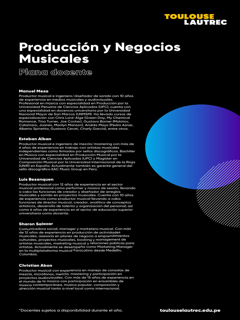 Docentes - Producción y Negocios Musicales | PDF | Músicos