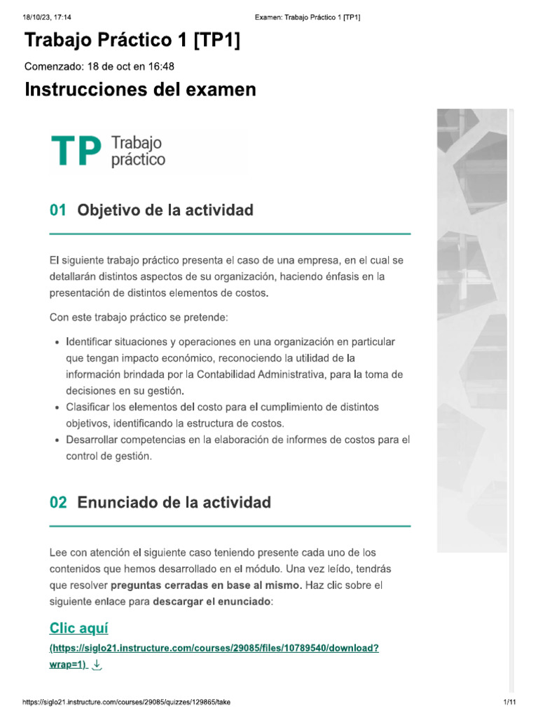 TP 1 Contabilidad de Costos 95% | PDF