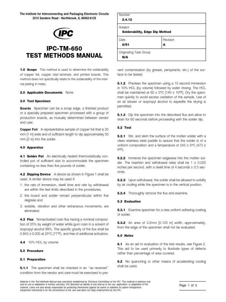 IPC-TM-650 Solderability Test Method | PDF