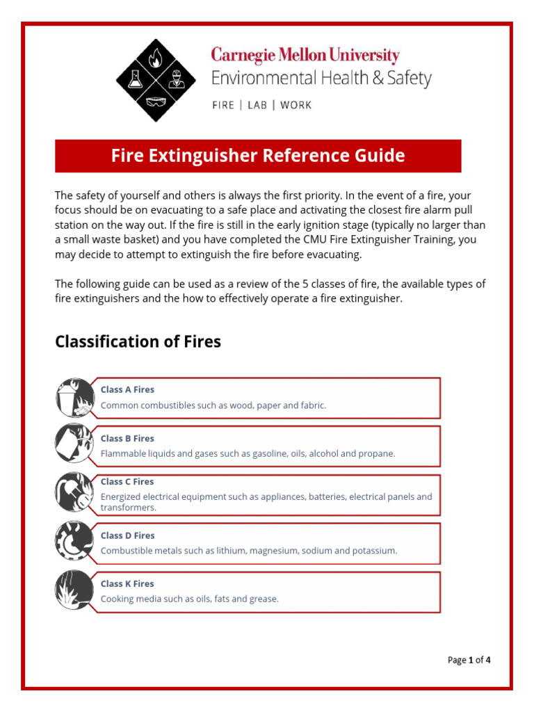 Fire Extinguisher Reference Guide | PDF | Fires | Chemistry