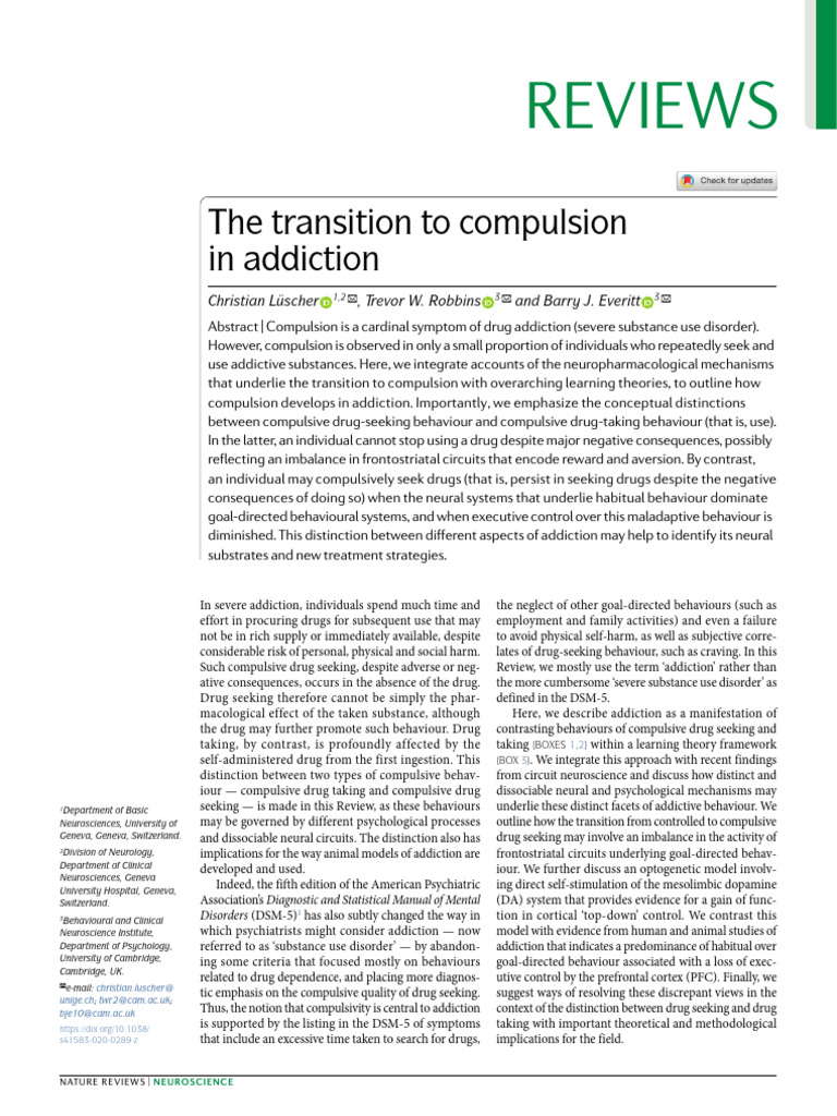 Luscher2020 Transition To Compulsion in Addiction | PDF
