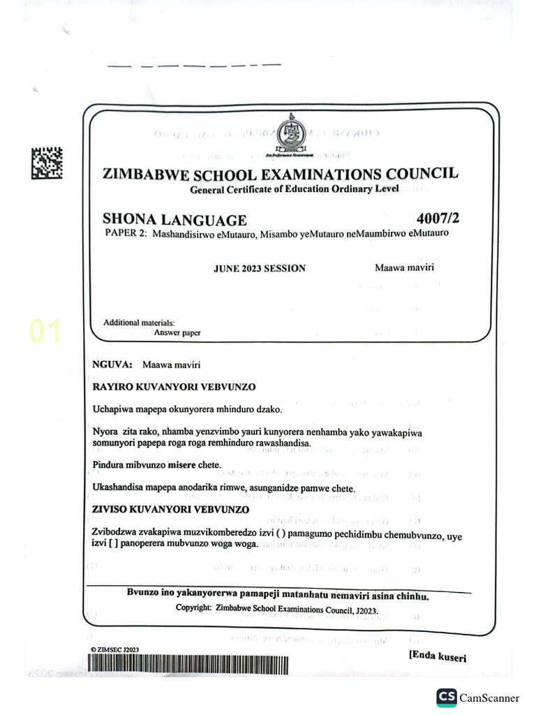 Shona Language O Level June 2023 P2 | PDF