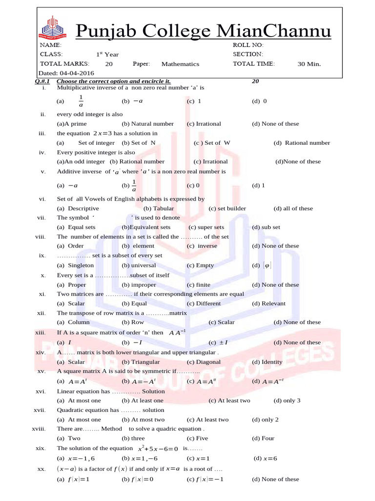 CH#1,2,3,4 | PDF | Matrix (Mathematics) | Numbers