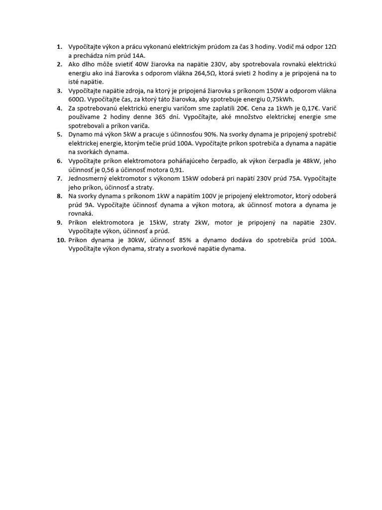 Priklady Na Vykon Pracu A Ucinnost | PDF