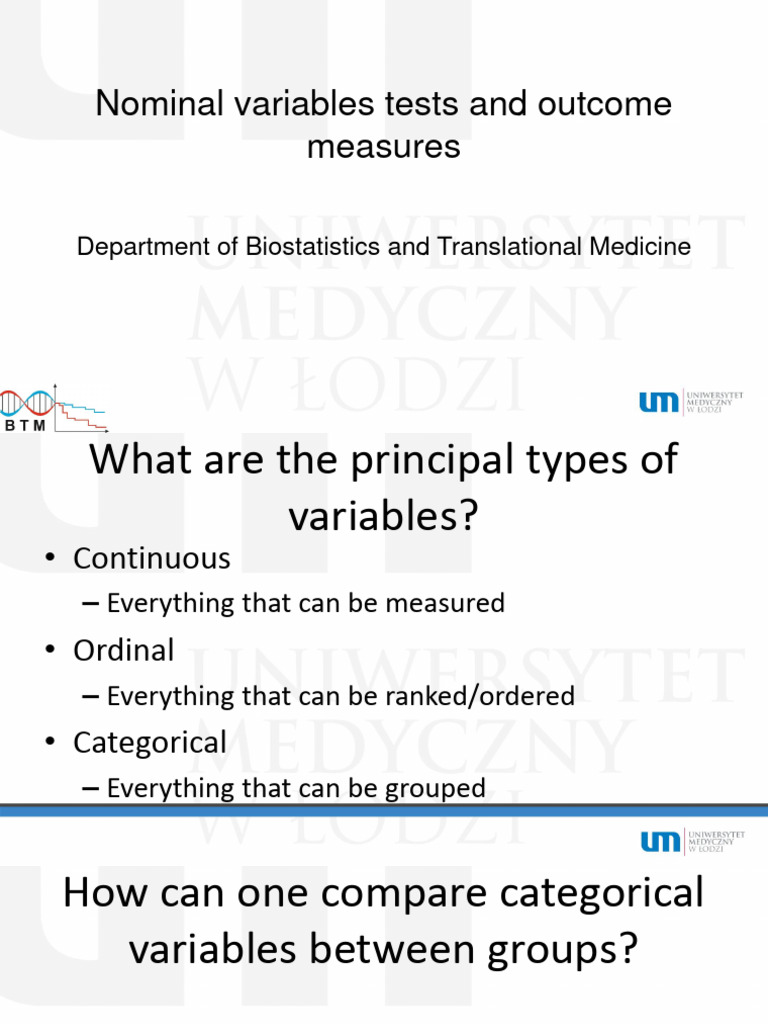 Nominal Variables Tests And Outcome Measures Lecture 4 Pdf Chi Squared Test Statistical