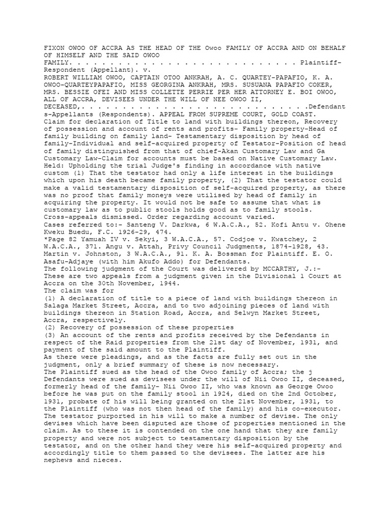 Owoo Family Land Dispute Judgment | PDF | Will And Testament | Judgment ...