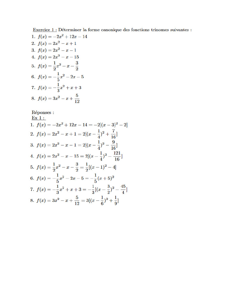 Exos Forme Canonique | PDF