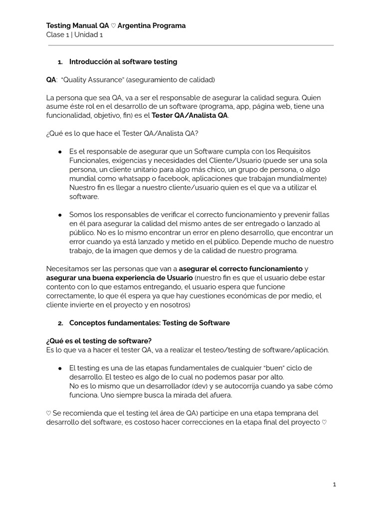 Testing Qa Arg Programa Clase 1 Unidad 1 Pdf Software Pruebas De Software 2838