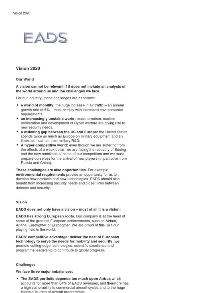 Airbus 2020 Vision, Strategy, Etc | PDF | Airbus | Economies