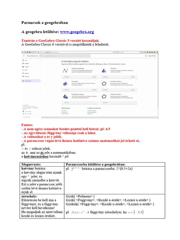 Parancsok A Geogebrã¡ban | PDF